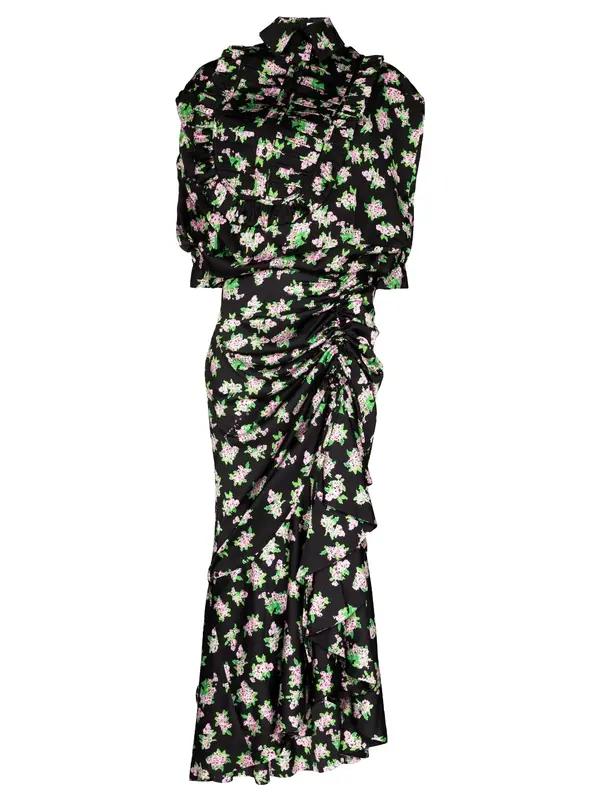 Natasha Zinko Pixel Flower-print Maxi Dress - Black