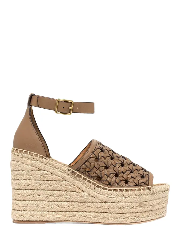 Tory Burch Basketweave Espadrille Wedges - Brown