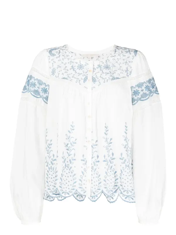 LoveShackFancy Embroidered Blouse - White