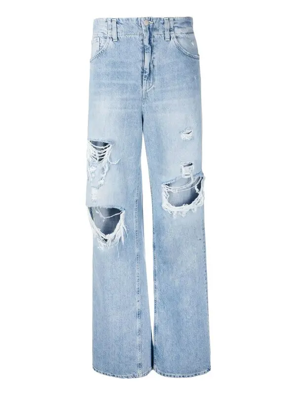 DONDUP Distressed Cotton Wide Leg Jeans - Blue