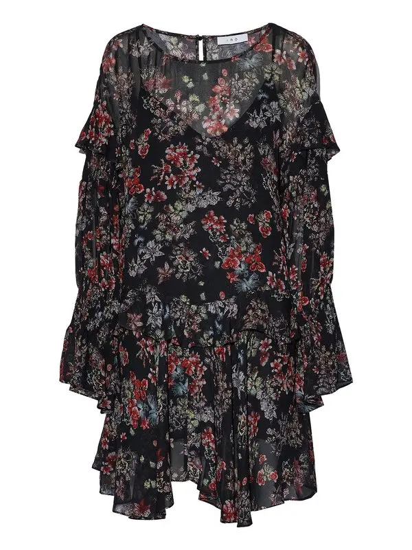 IRO PARIS Averen Floral-print Chiffon Mini Dress - Black