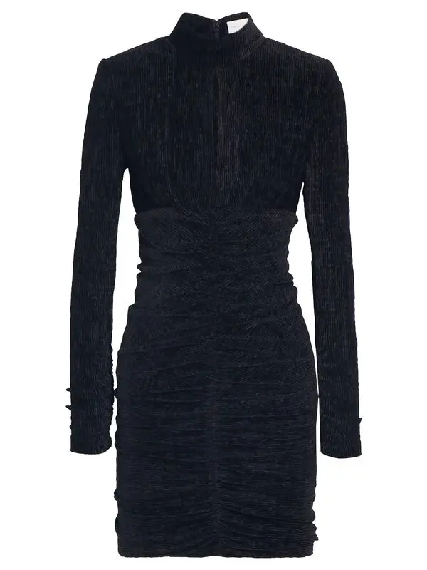 Rebecca Vallance Senna Ruched Ribbed Velvet Mini Dress - Black