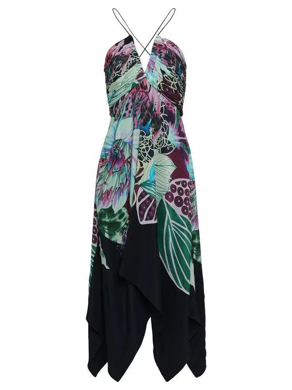 Roberto Cavalli Floral-print Silk Crepe De Chine Midi Dress - Midnight Blue