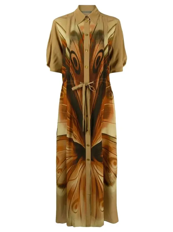 Alberta Ferretti Silk Abstract Print Shirtdress - Neutrals