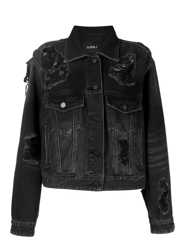 Goen.j Distressed Denim Trucker Jacket - Black
