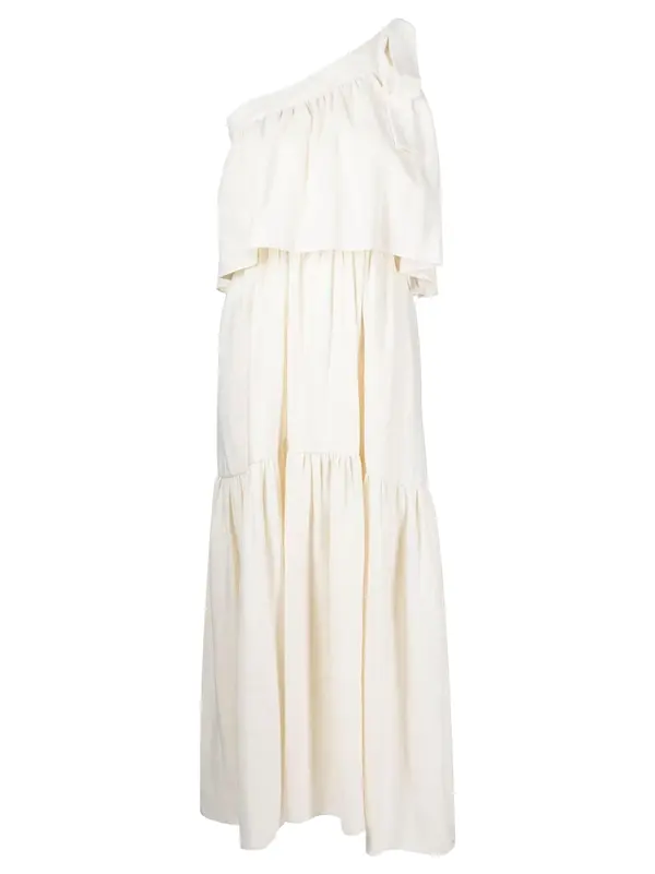 Goen.j Gathered One-shoulder Long Dress - Neutrals