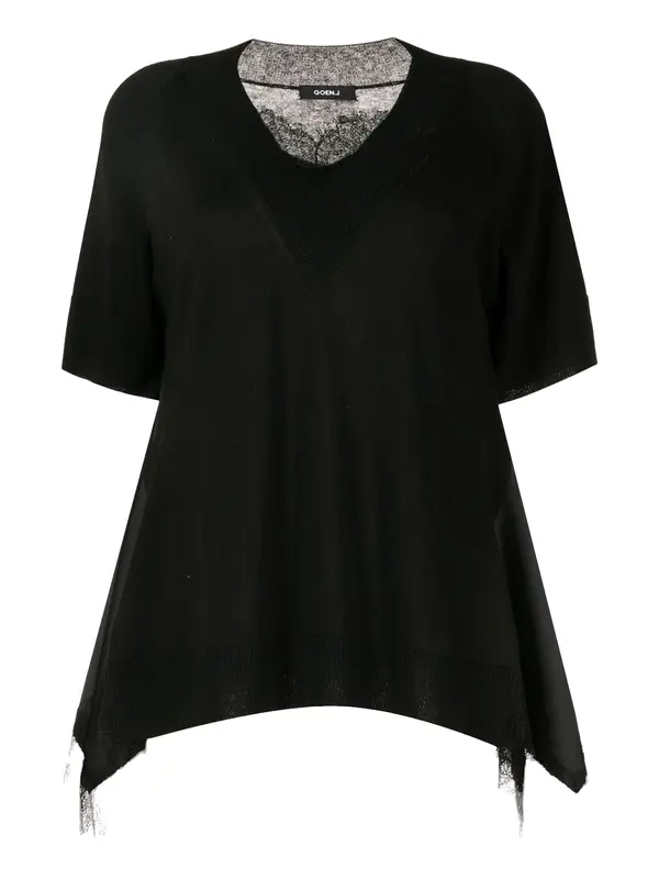 Goen.j Lace-trim V-neck T-shirt - Black