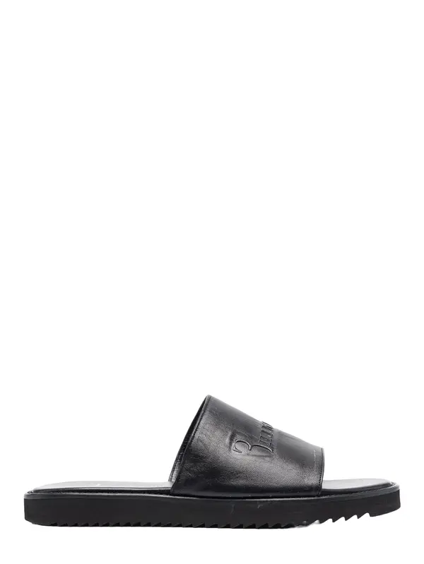 BILLIONAIRE Leather Flat Slides - Black