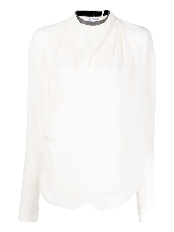Brunello Cucinelli Wrap Long-sleeve Blouse - Neutrals