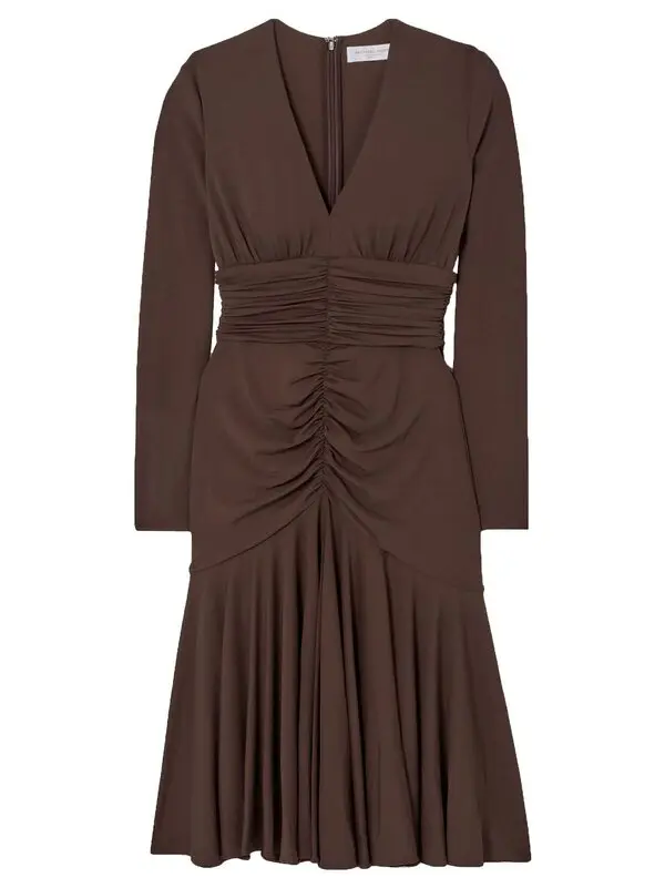 Michael Kors Ruched Stretch-jersey Midi Dress - Chocolate