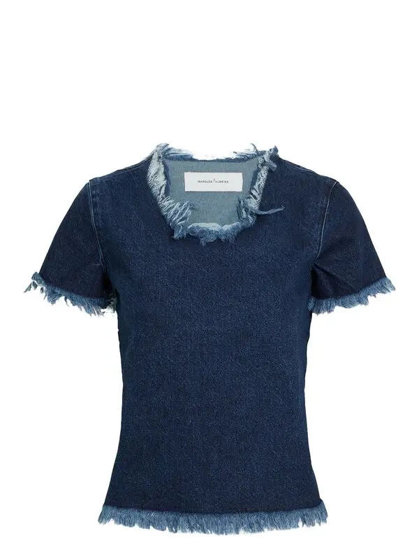 MARQUES' ALMEIDA Frayed Denim Top - Dark Denim