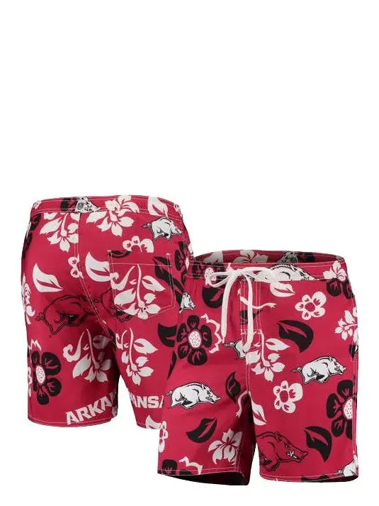WES & WILLY Arkansas Razorbacks Floral Volley Logo Swim Trunks - Cardinal