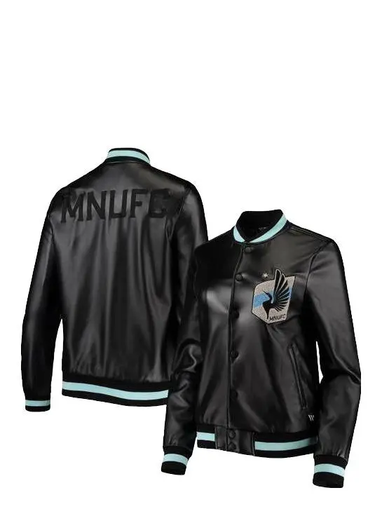 THE WILD COLLECTIVE Minnesota United Fc Chenille Applique Bomber Jacket - Black
