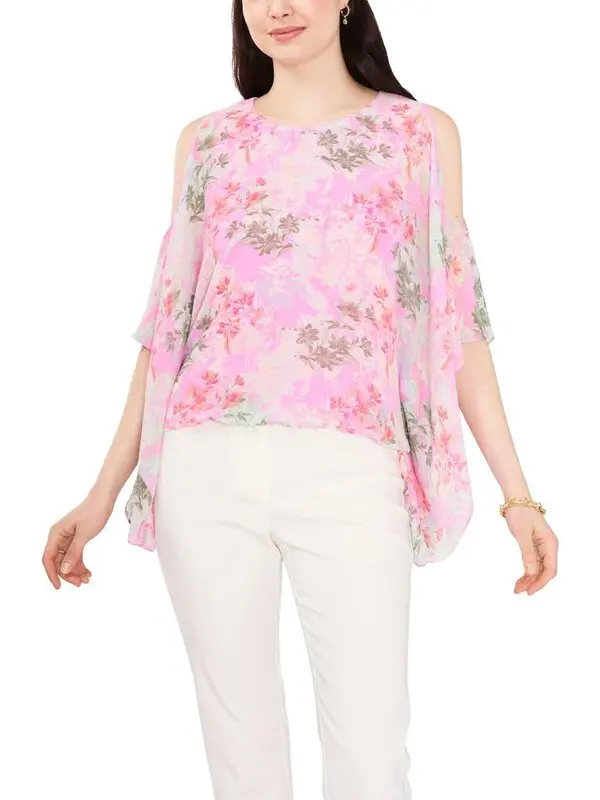 Chaus Floral Print Cold Shoulder Blouse - Glow Gardens