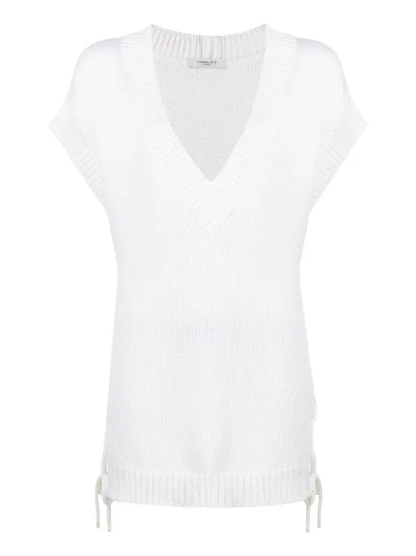 CHARLOTT Ribbed-knit V-neck Top - White