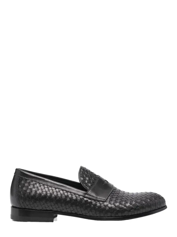 SCAROSSO Delfina Woven Leather Loafers - Black