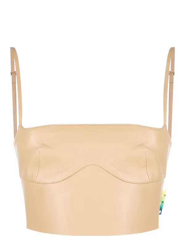 Off-White Cropped Leather Bustier Top - Neutrals
