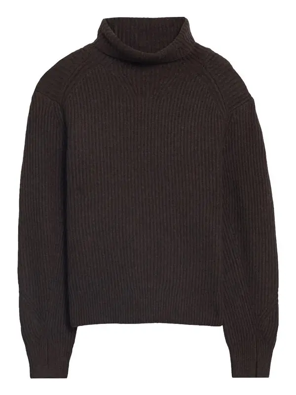 Rag & Bone Pierce Brushed Ribbed Cashmere Turtleneck Sweater - Dark Brown