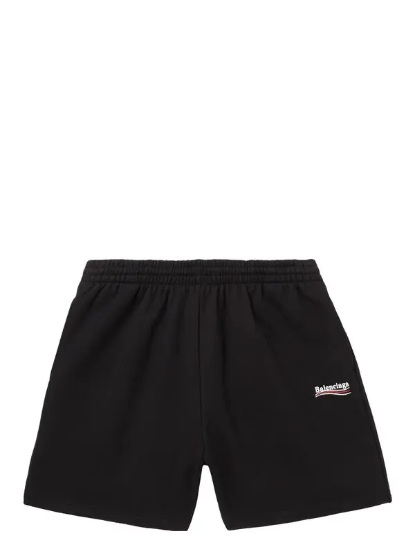 Balenciaga Wide-leg Logo-embroidered Cotton-jersey Shorts - Black