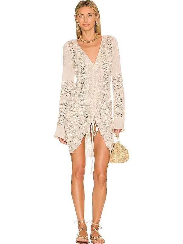 SNDYS. Fate Mini Dress In Crochet - Beige
