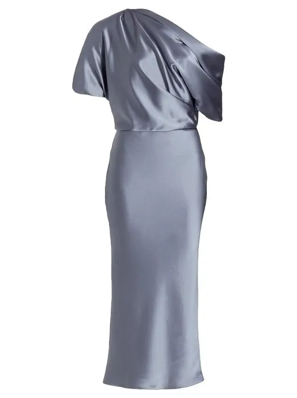 Amsale Draped Satin Pencil Midi-dress - Slate
