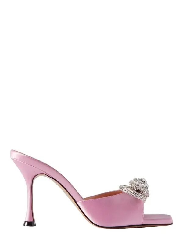 Mach & Mach Double Bow Crystal-embellished Satin Mules - Pink