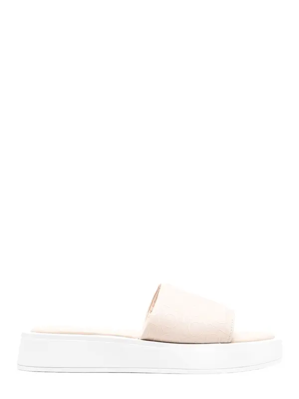 Calvin Klein Monogram-vamp Chunky Sole Slides - Neutrals