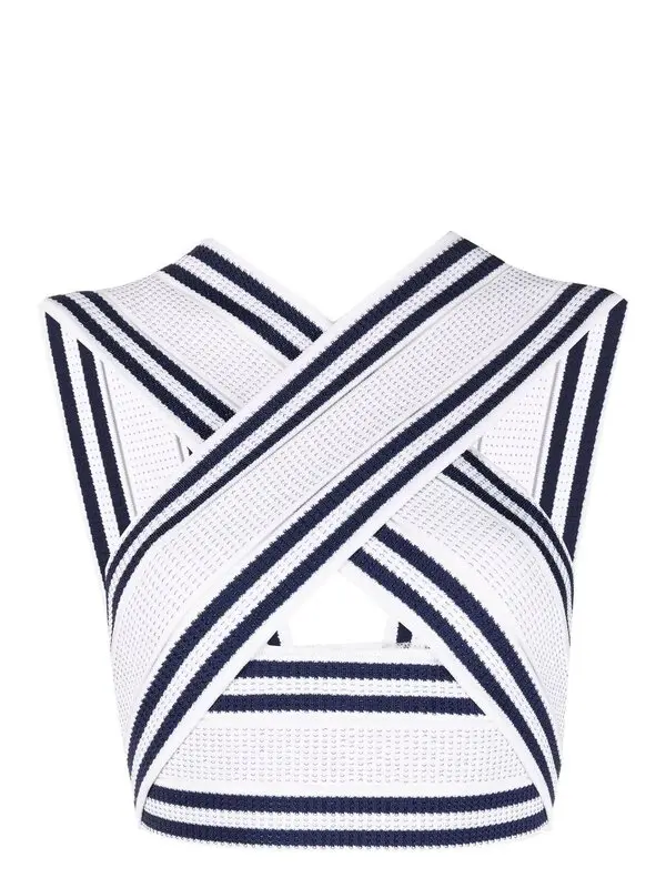 Balmain Cross-over Knitted Crop Top - White
