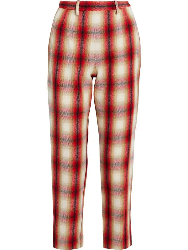 Rosie Assoulin Checked Wool-twill Straight-leg Pants - Papaya