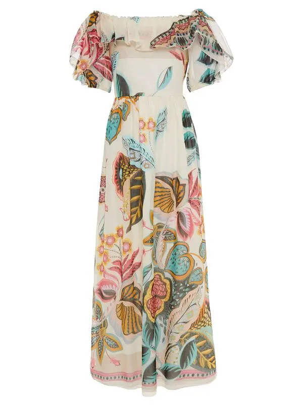 Red Valentino Off-the-shoulder Printed Maxi Dress - Ecru