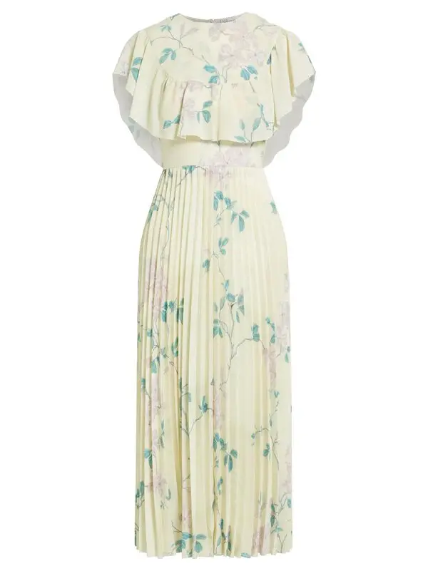 Red Valentino Ruffled Pleated Floral-print Crepe Midi Dress - Pastel Yellow
