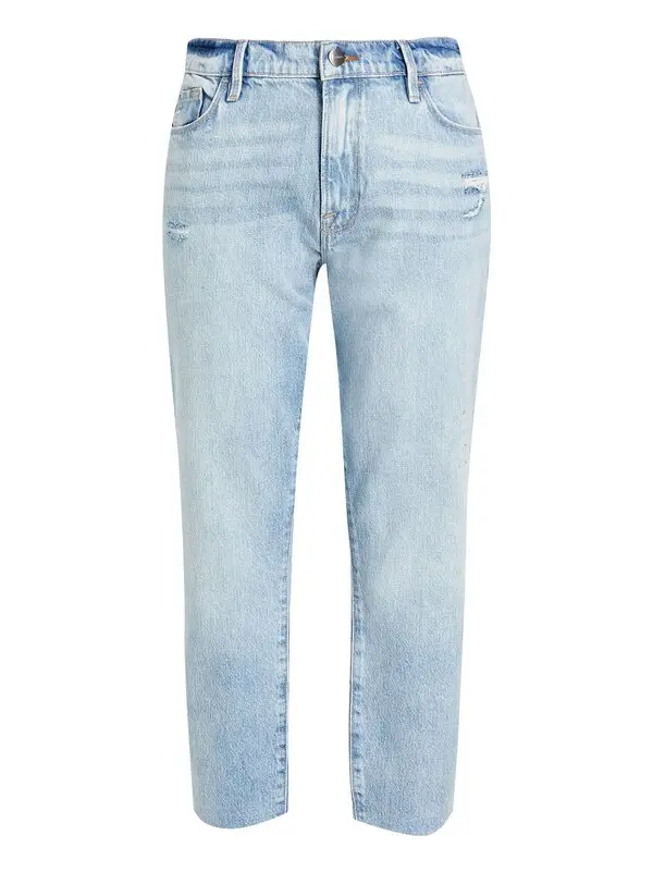 FRAME Le Garçon Cropped Distressed Straight Leg Jeans - Light Denim