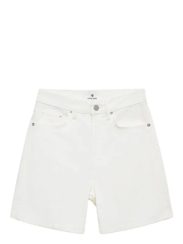 ANINE BING Kat High Rise Straight Leg Denim Shorts - Ecru
