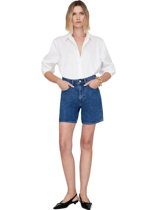ANINE BING Kat High Rise Straight Leg Denim Shorts - Medium Indigo