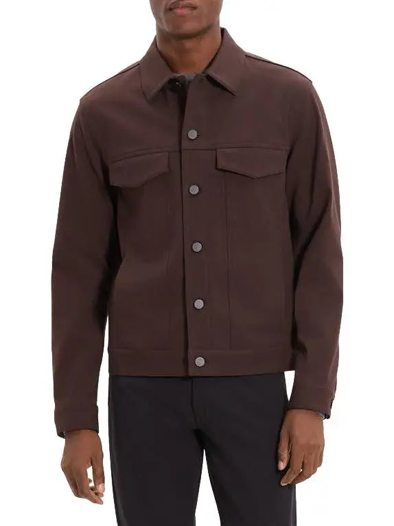 Theory River Cotton Blend Twill Trucker Jacket - Brownwood