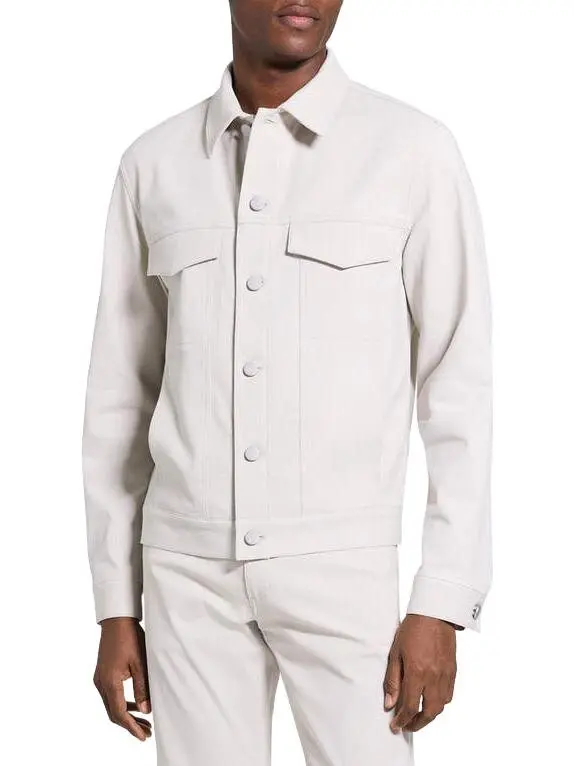 Theory River Cotton Blend Twill Trucker Jacket - Silver Cloud - Uqa