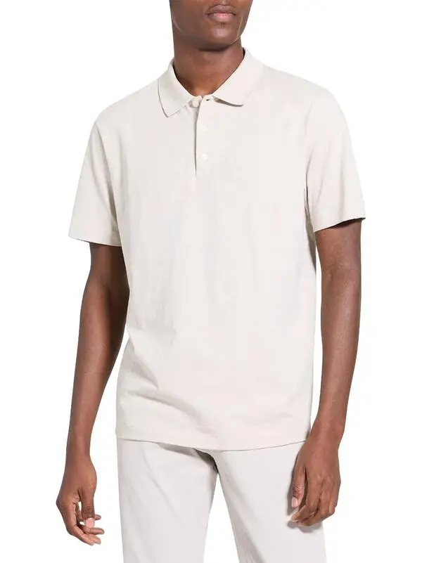 Theory Bron In Cosmos Slub Cotton Polo Shirt - Silver Cloud
