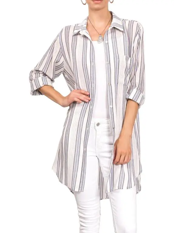 EVERYDAY RITUAL Striped Cotton Sleep Shirt - Capri