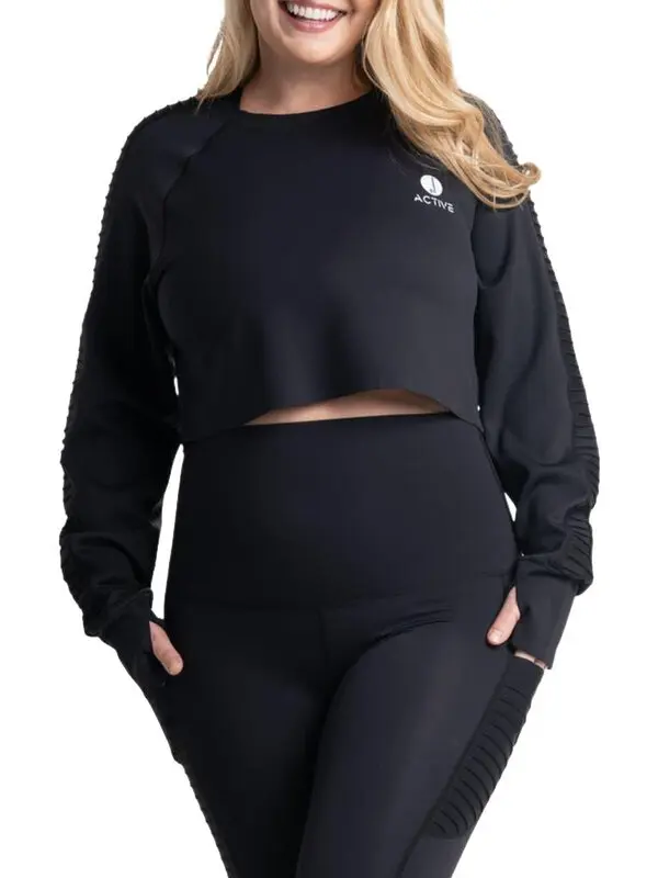 PREGGO LEGGINGS Kahina Active Crop Long Sleeve Maternity Top - Black