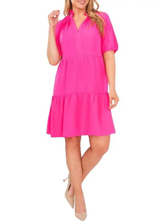 CECE DUPRAZ Tiered Ruffle Neck Dress - Bright Rose