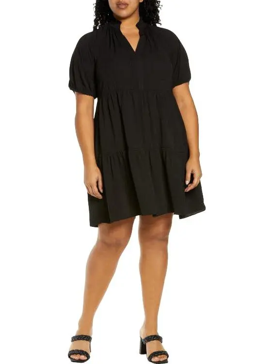 CECE DUPRAZ Tiered Ruffle Neck Dress - Rich Black