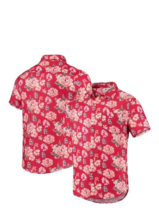 FOCO St. Louis Cardinals Floral Linen Button-up Shirt - Red