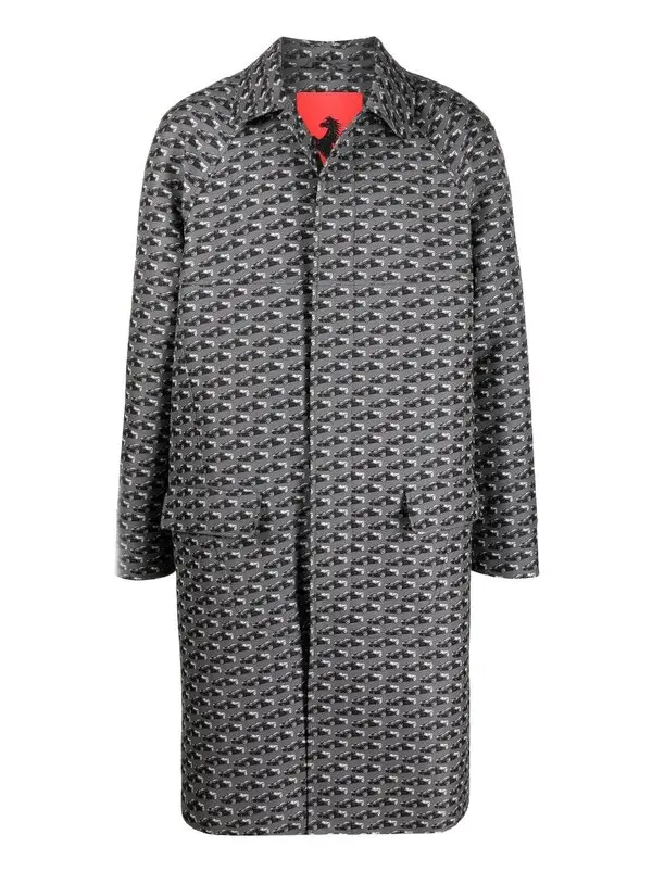 FERRARI Graphic-print Single-breasted Coat - Grey