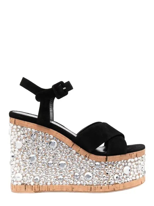 HAUS OF HONEY Crystal-embellished Wedge Sandals - Black