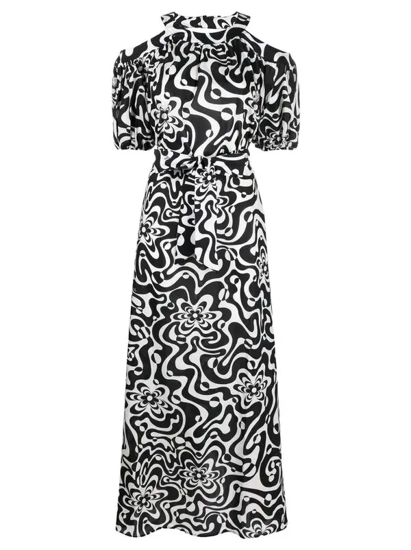 Vivetta Abstract-print Cut-out Midi Dress - Black