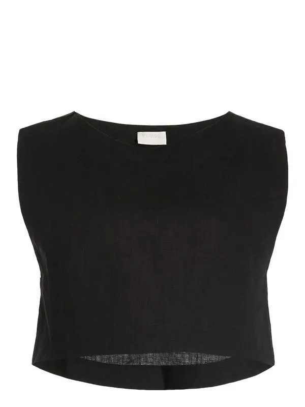 Posse Martina Linen Crop Top - Black