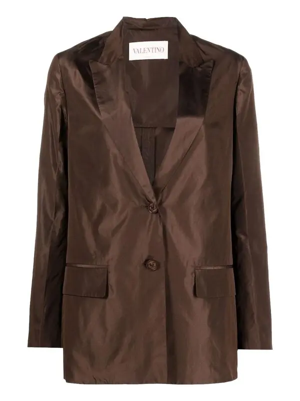 Valentino Garavani Crinkled Silk Single-breasted Blazer - Brown