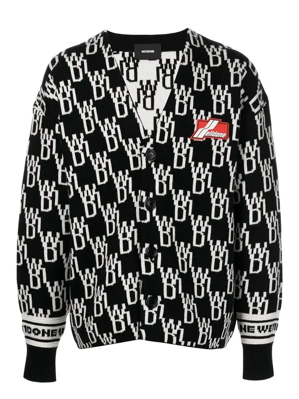 We11Done Monogram V-neck Cardigan - Black