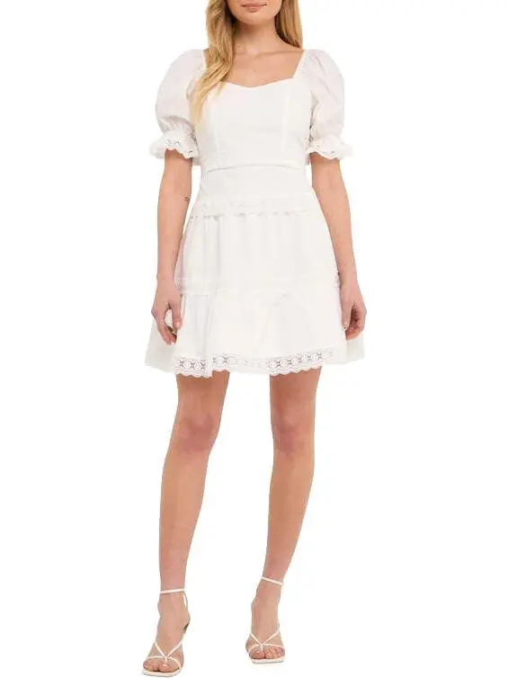 Endless Rose Lace Trim Mini Dress - White