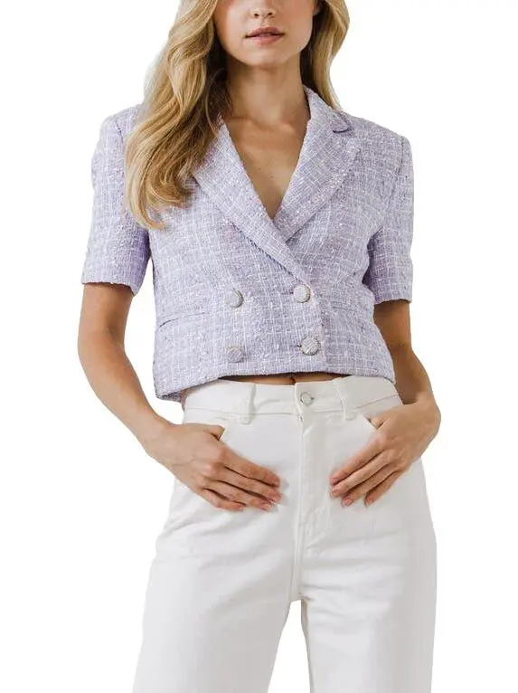 Endless Rose Short Sleeve Crop Tweed Blazer - Lilac